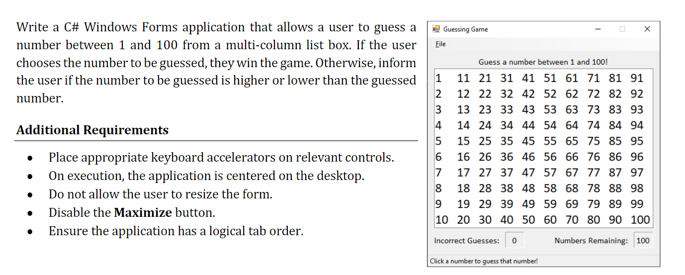 Solved Guessing Game Х File Write a C# Windows Forms | Chegg.com
