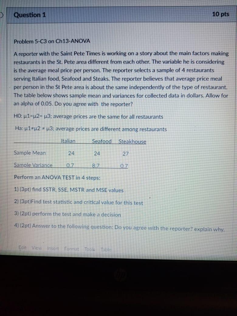 Solved Question 1 10 pts Problem 5-C3 on Ch13-ANOVA A | Chegg.com