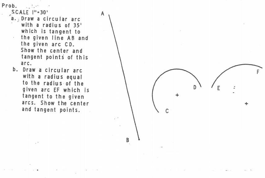 Solved А Prob. SCALE 1"-30' a., Draw a circular arc with a | Chegg.com