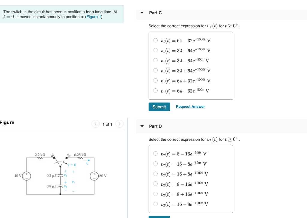 Solved The switch in the circuit has been in position a for | Chegg.com