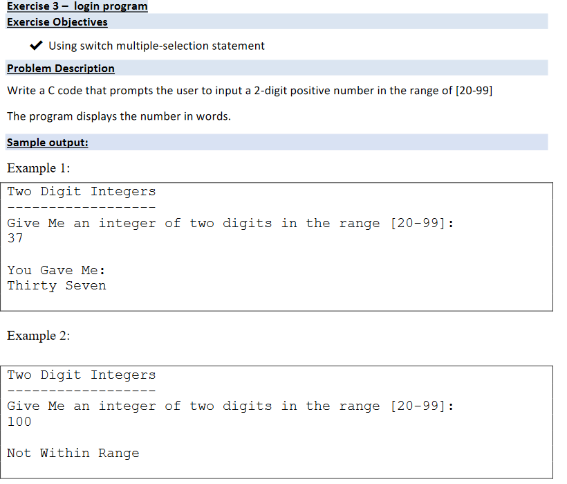 Solved Exercise 3 - login program Exercise Objectives | Chegg.com