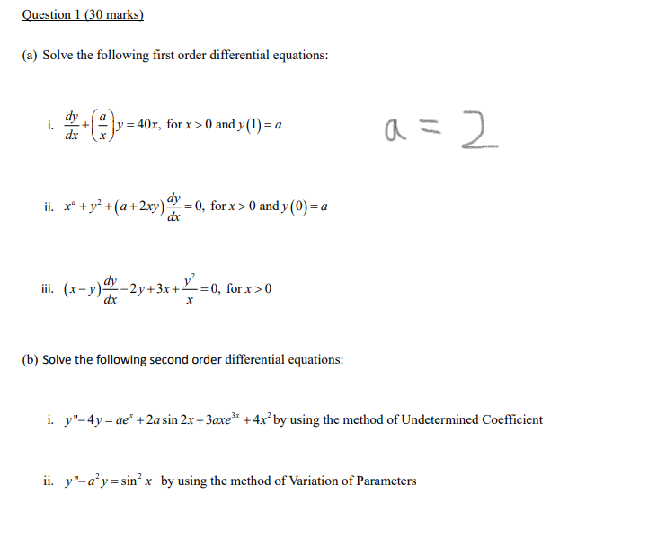 Solved Question 1 (30 marks) (a) Solve the following first | Chegg.com