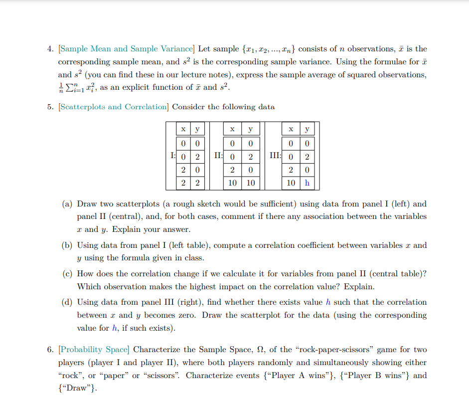 Solved 4. [Sample Mean and Sample Variance] Let sample | Chegg.com