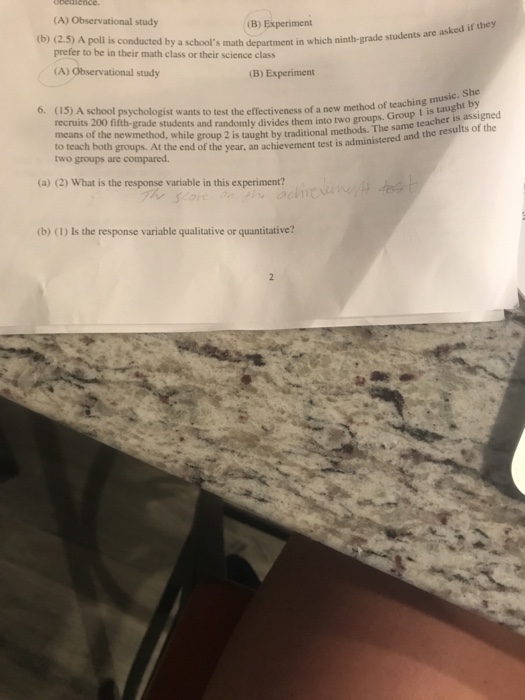 Solved (A) Observational study prefer to be in their math | Chegg.com