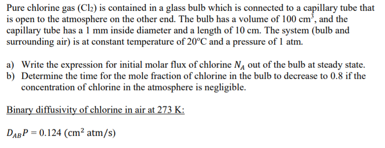 Solved Pure chlorine gas (Cl2) is contained in a glass bulb | Chegg.com