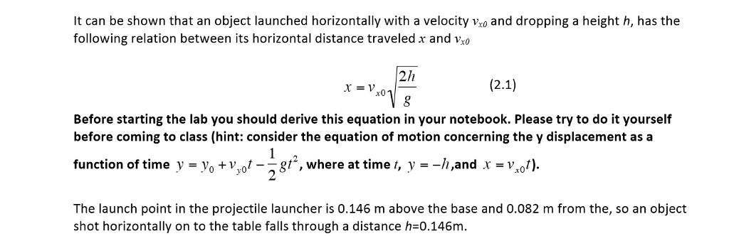 Solved It can be shown that an object launched horizontally | Chegg.com