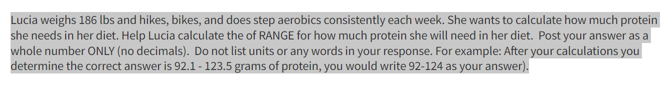 Lucia weighs 186 lbs and hikes, bikes, and does step | Chegg.com