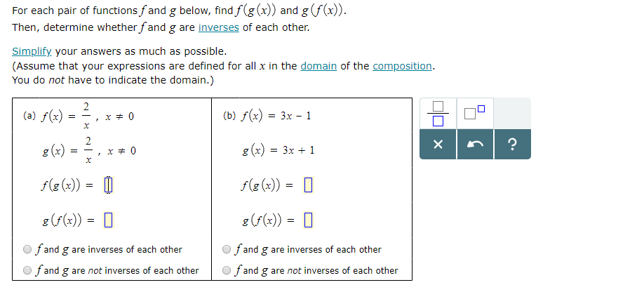 Solved For each pair of functions fand g below, find f(g(x)) | Chegg.com