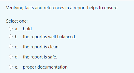 Solved Verifying facts and references in a report helps to | Chegg.com
