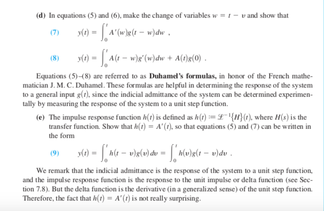 Solved A Duhamel's Formulas For a inear system governed by | Chegg.com
