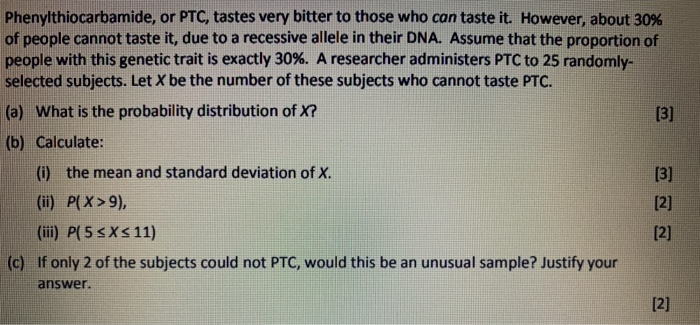 Solved Phenylthiocarbamide, or PTC, tastes very bitter to | Chegg.com