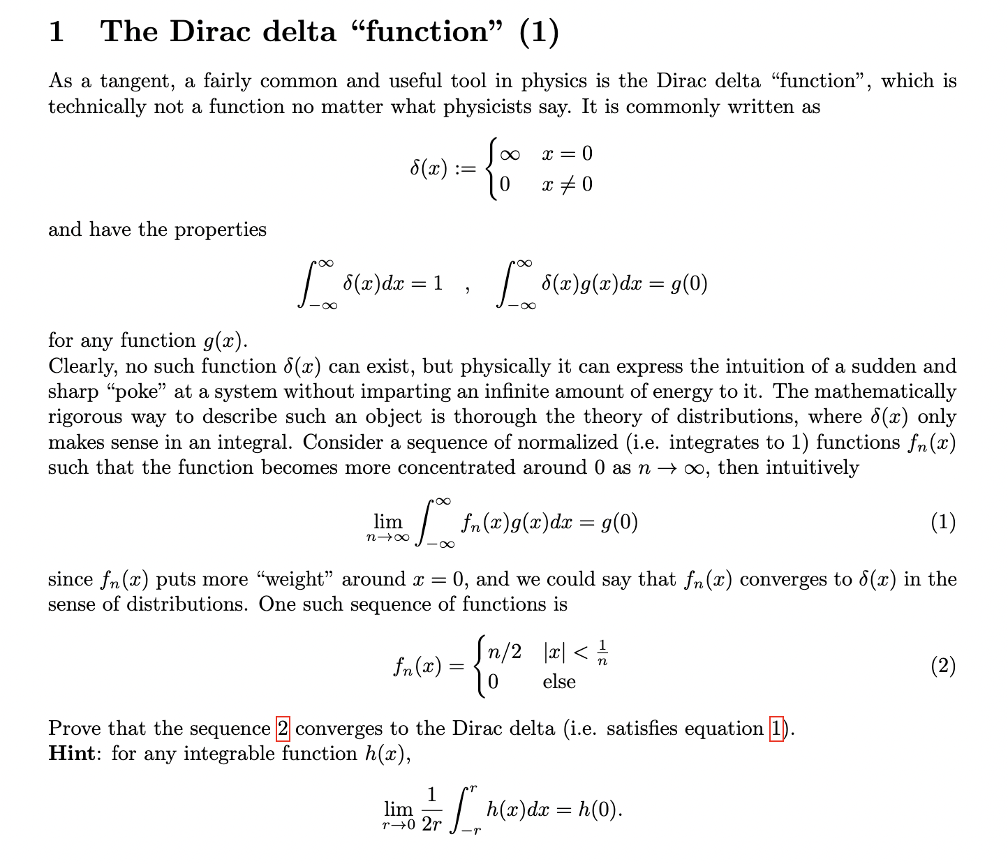 Solved 1 ﻿The Dirac delta "function" (1)As ﻿a tangent, a | Chegg.com