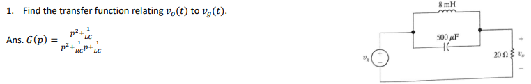 Solved Find the transfer function relating vo(t) ﻿to | Chegg.com