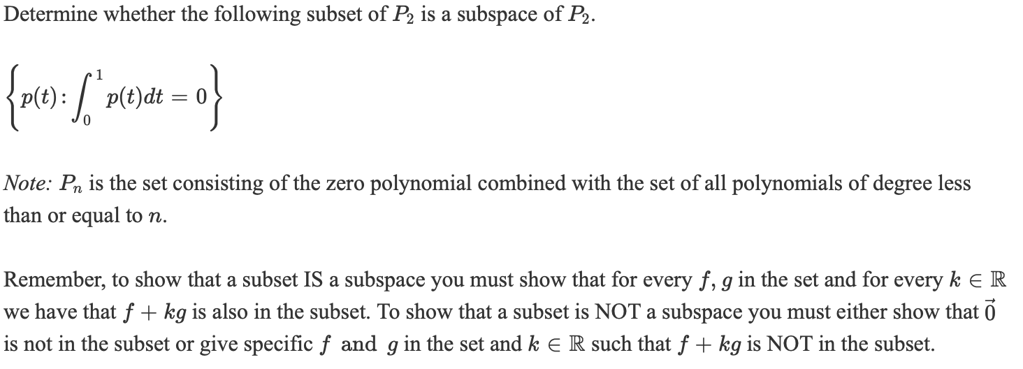 Solved Determine whether the following subset of P2 is a | Chegg.com