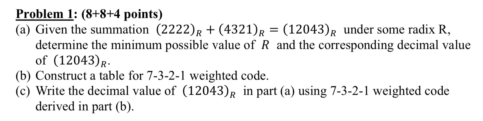 Solved Problem 1: points(2222)R+(4321)R=(12043)R ﻿under some | Chegg.com