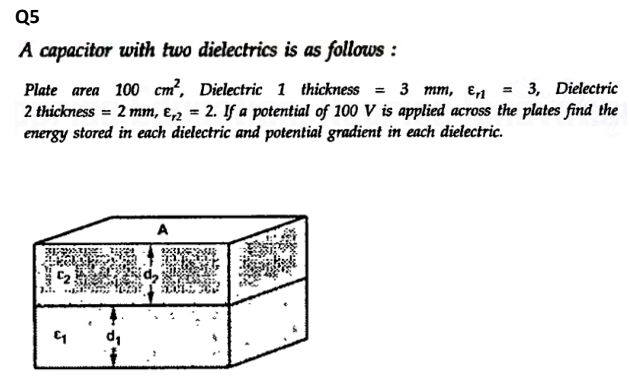 Solved A capacitor with two dielectrics is as follows:Plate | Chegg.com