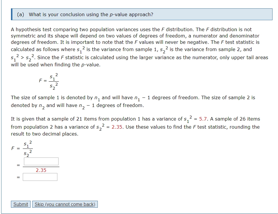 Solved (a) What is your conclusion using the p-value | Chegg.com