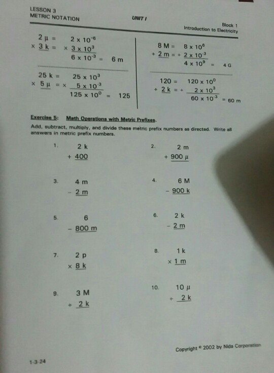 Solved LESSON 3 METRIC NOTATION UNITI Block 1 Introduction | Chegg.com