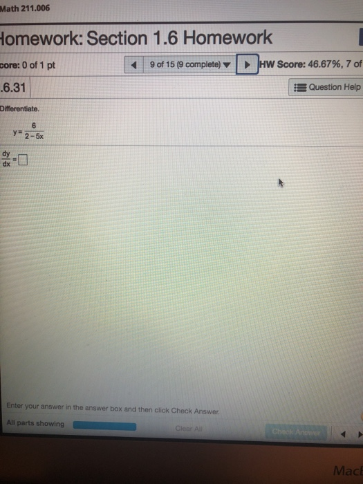 Solved Math 211 006 Omework Section 1 6 Homework Core 0 Of