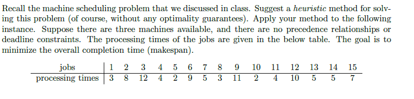 Solved Recall the machine scheduling problem that we | Chegg.com