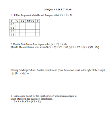 Solved 1. Fill in the given truth table and thus prove that | Chegg.com