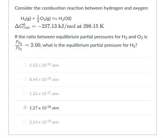 Solved Consider the combustion reaction between hydrogen and | Chegg.com