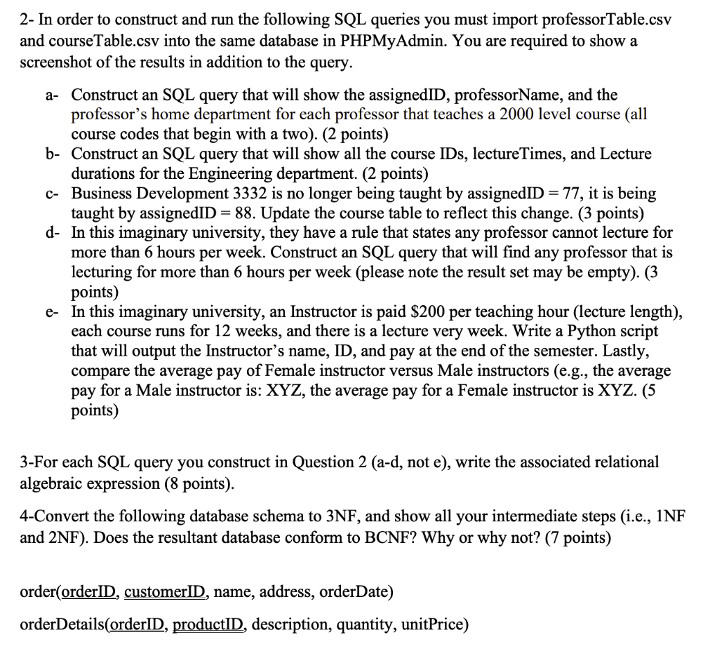 Solved 2- In order to construct and run the following SQL | Chegg.com