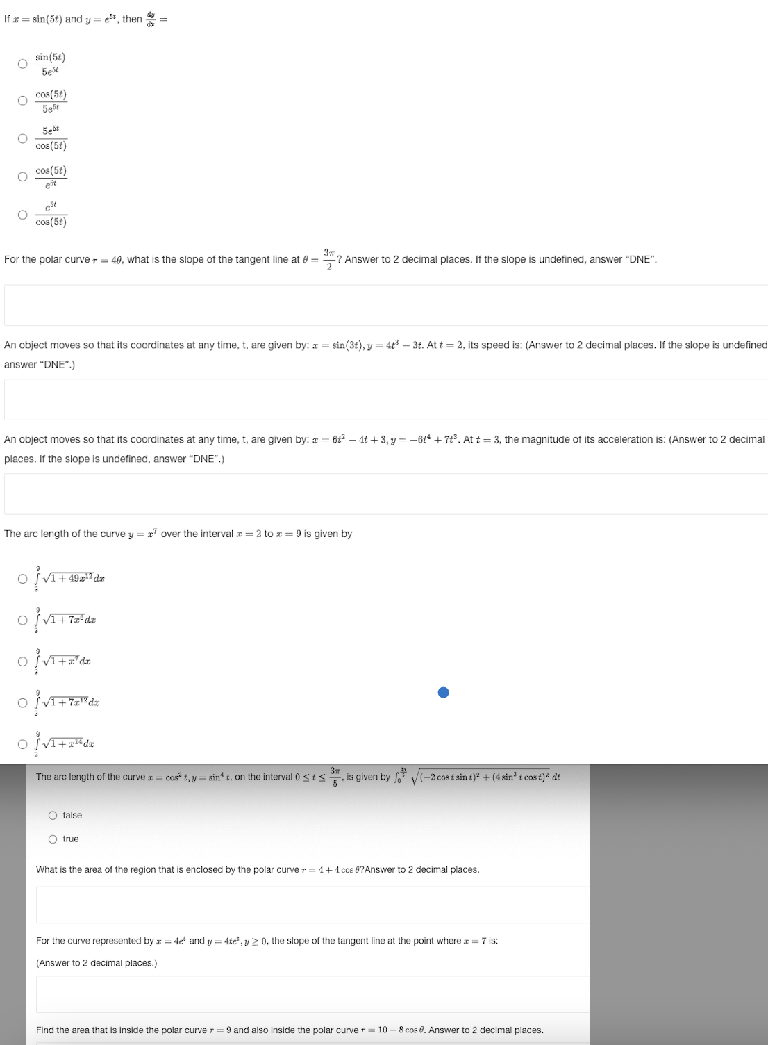 Solved If x=sin(5t) ﻿and y=e5t, ﻿then | Chegg.com