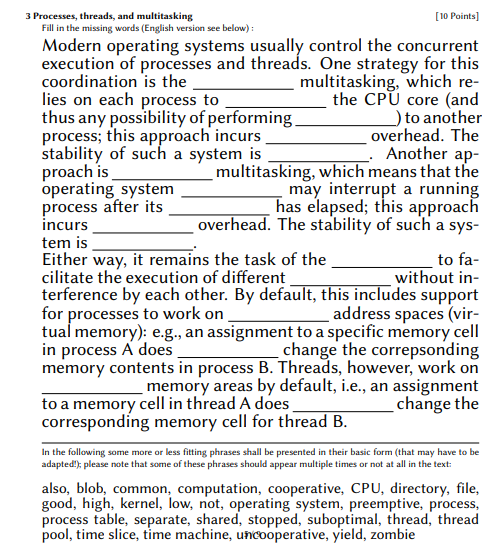 Solved 3 Processes, threads, and multitasking [10 Points) | Chegg.com