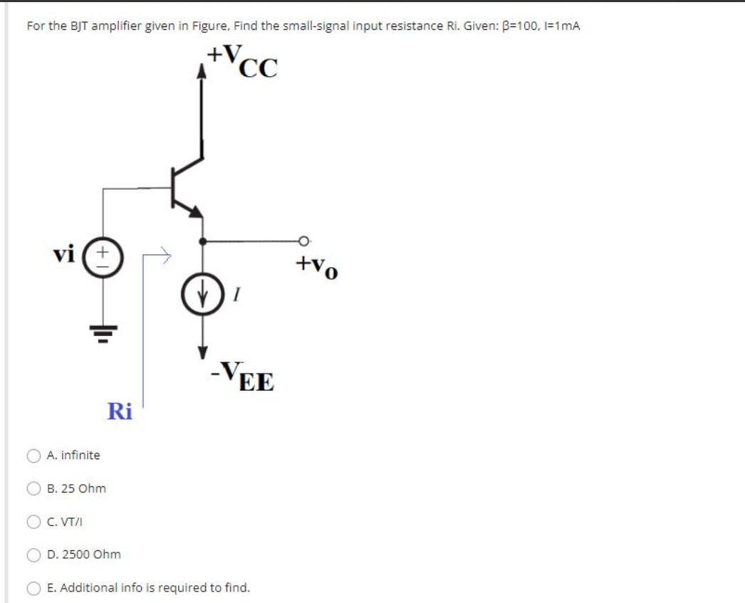 Solved For the BJT amplifier given in Figure, Find the | Chegg.com