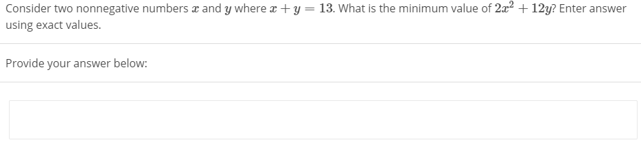 Solved Consider two nonnegative numbers x and y where x+y= | Chegg.com