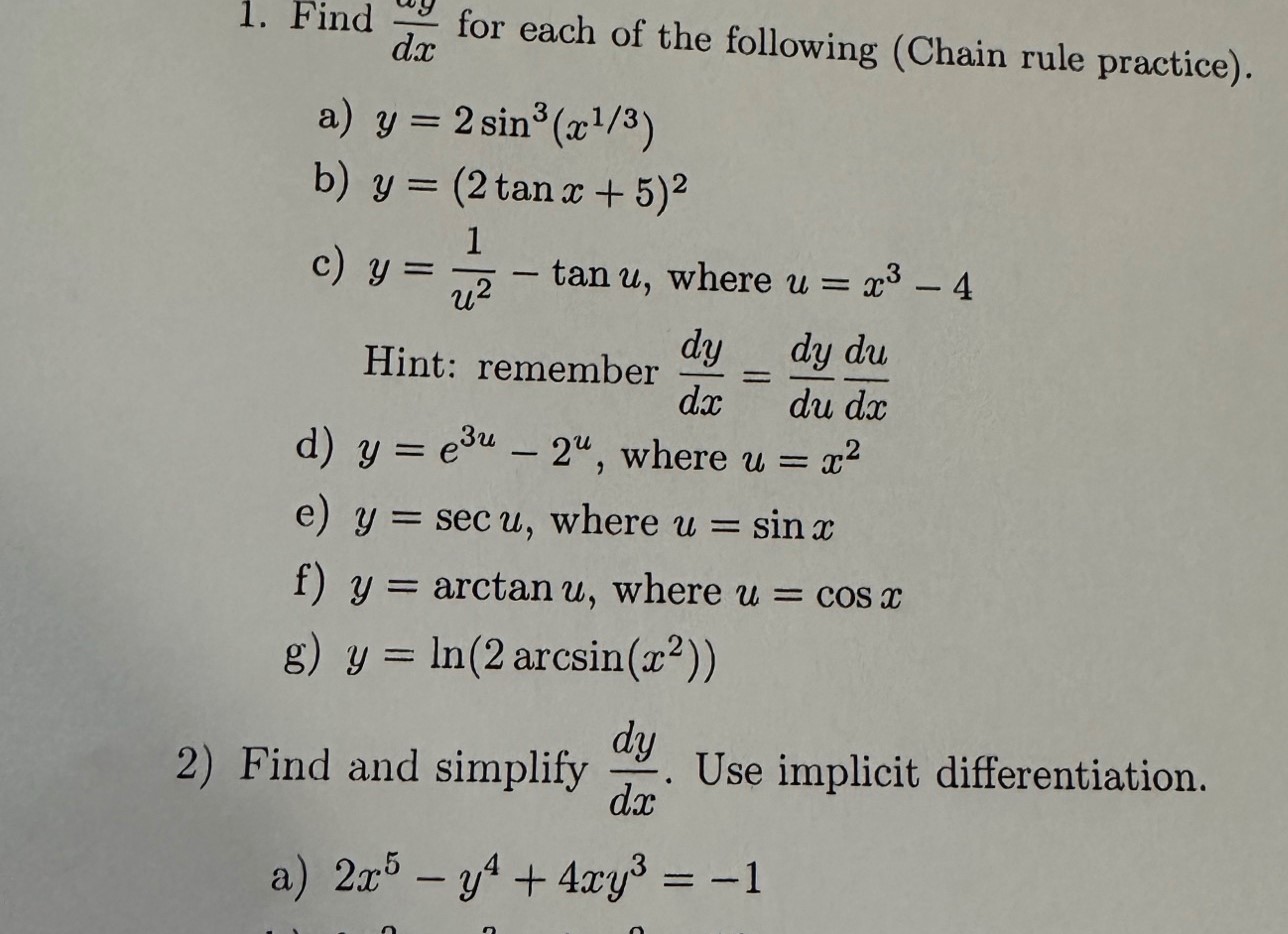 Solved 1. Find dxy for each of the following (Chain rule | Chegg.com