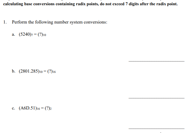Solved calculating base conversions containing radix points, | Chegg.com