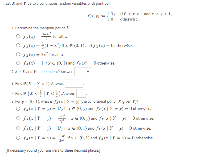 Solved Let X and Y be two continuous random variables with | Chegg.com