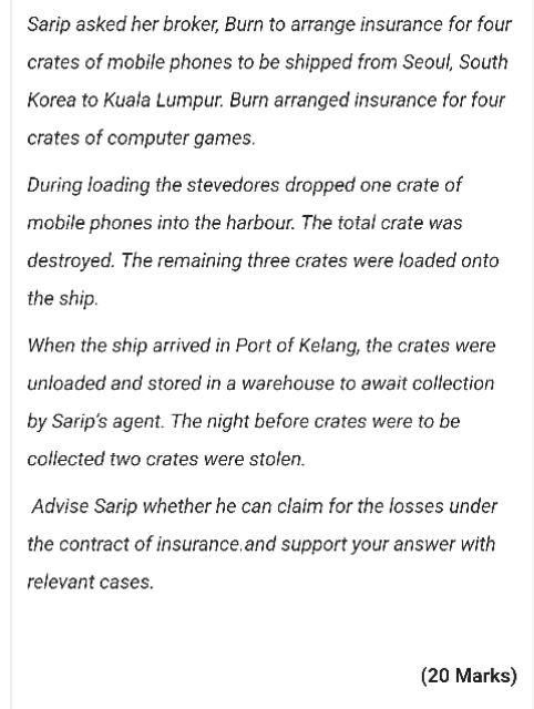 Solved Sarip asked her broker, Burn to arrange insurance for | Chegg.com