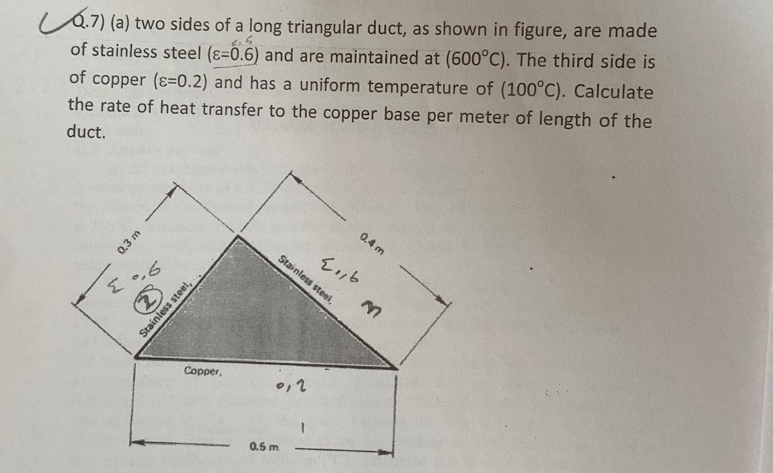 Solved 2.7) (a) two sides of a long triangular duct, as | Chegg.com