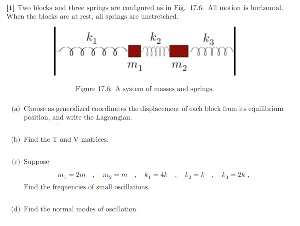 Solved [1] Two blocks and three springs are configured as in | Chegg.com