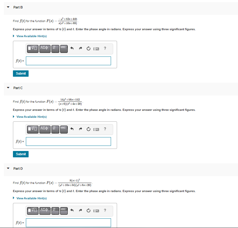 Solved Find f(t) for the function | Chegg.com