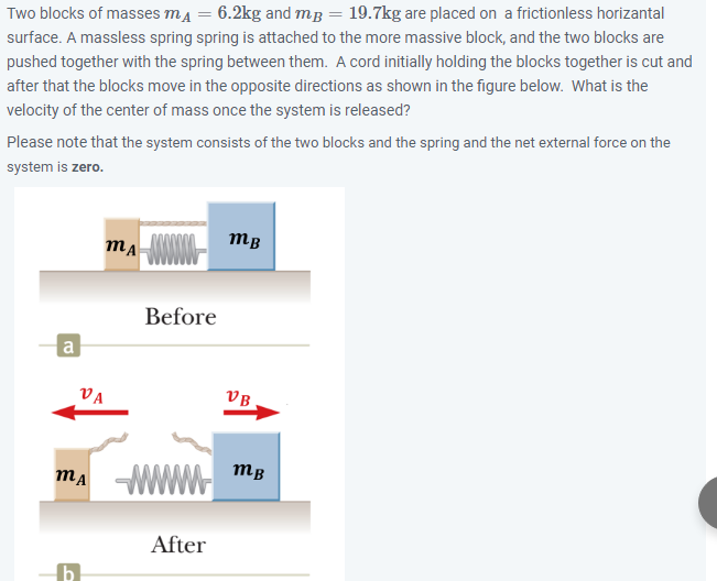 Solved Two blocks of masses mA=6.2 kg and mB=19.7 kg are | Chegg.com