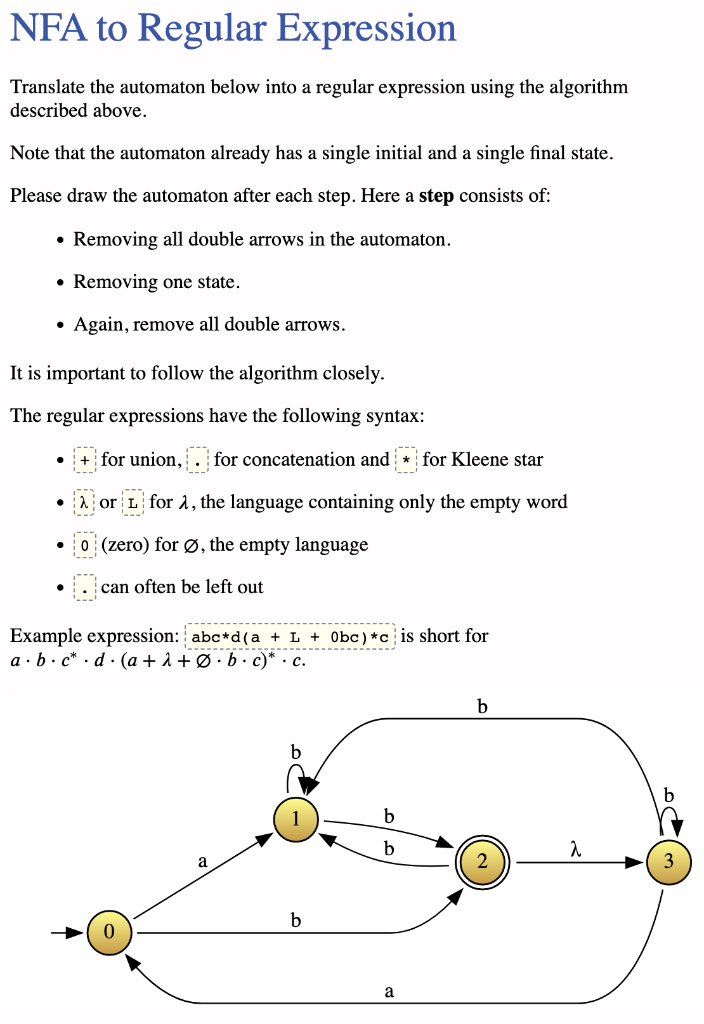 Solved A Please Write Each Step Of The Nfa To Regex 