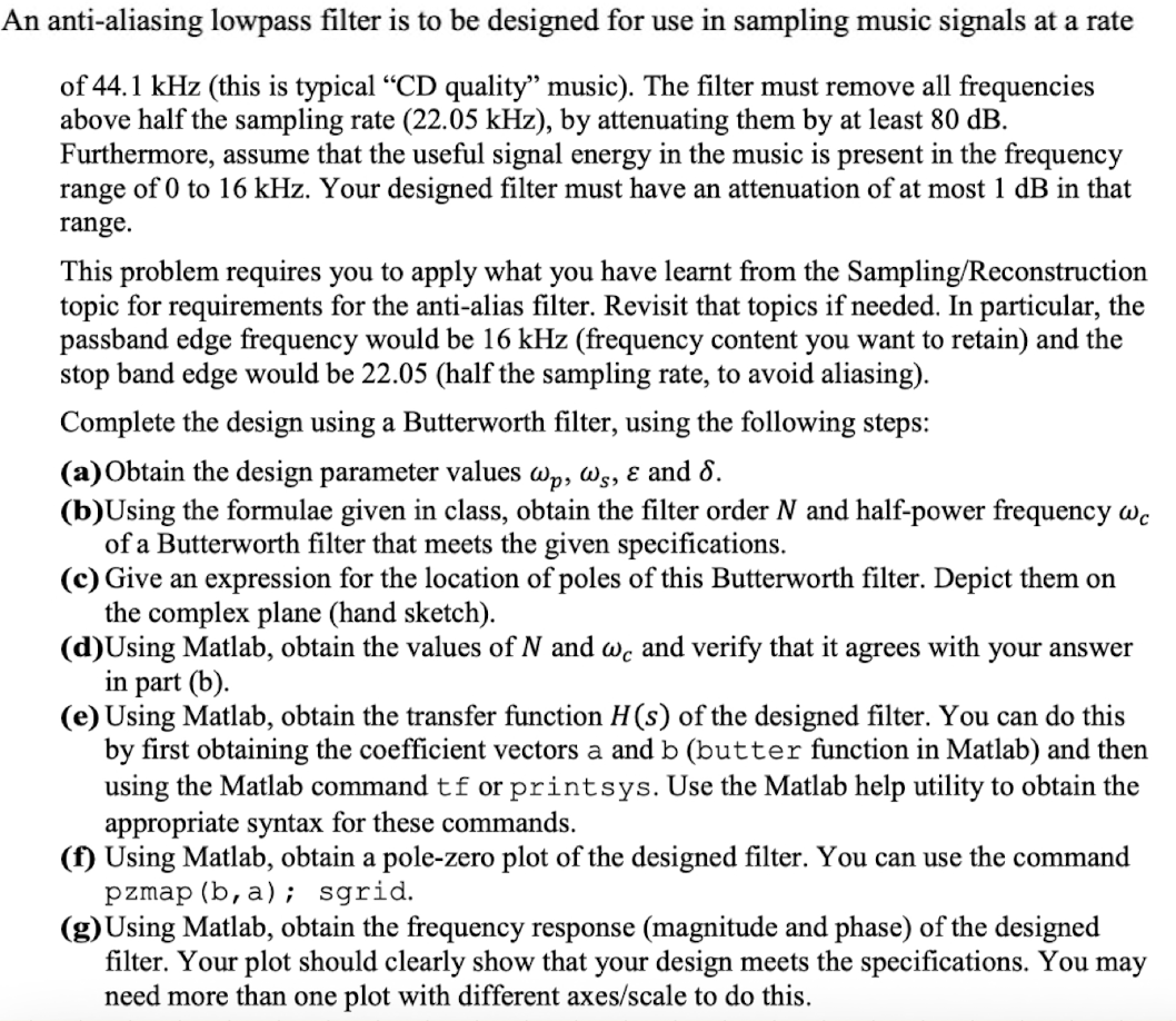 Solved n anti-aliasing lowpass filter is to be designed for | Chegg.com