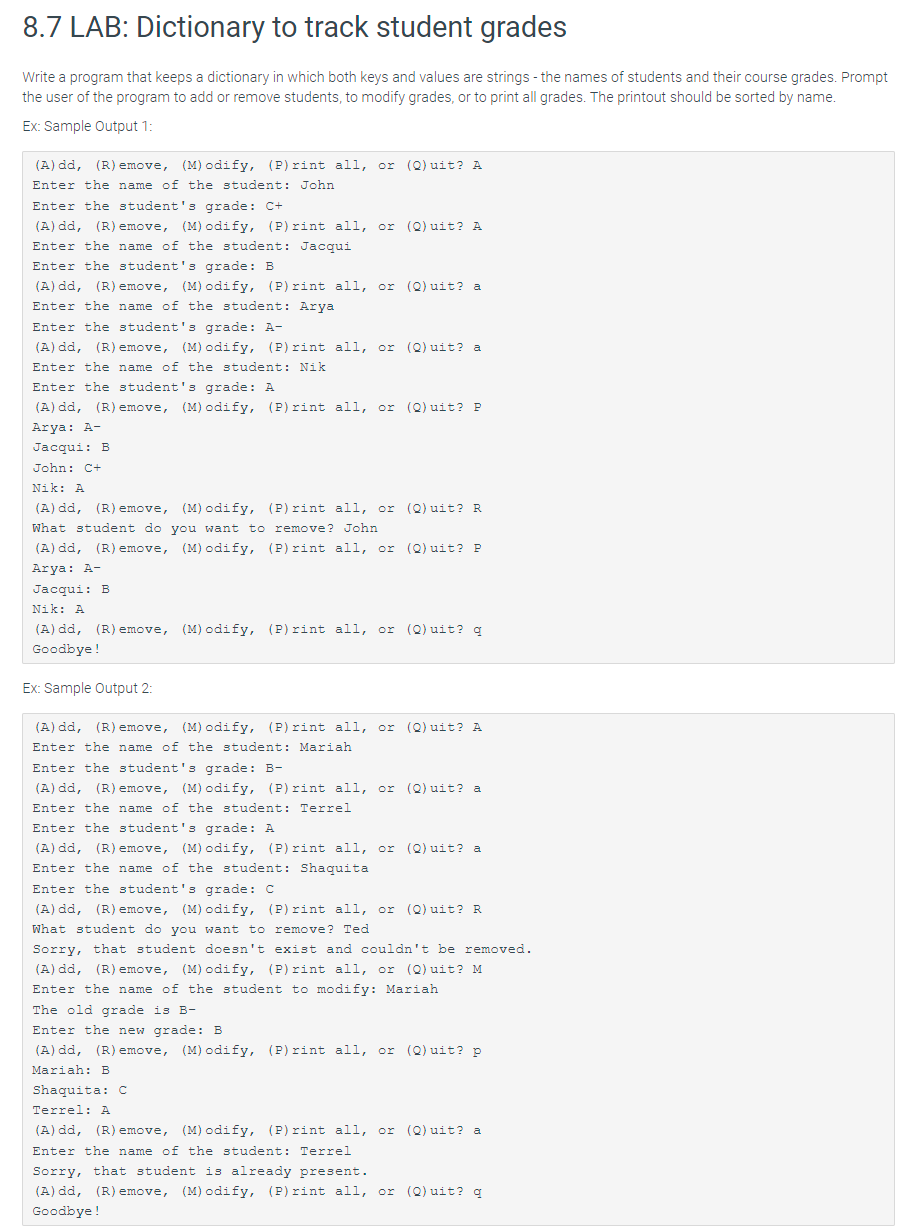 Solved the user of the program to add or remove students, to | Chegg.com
