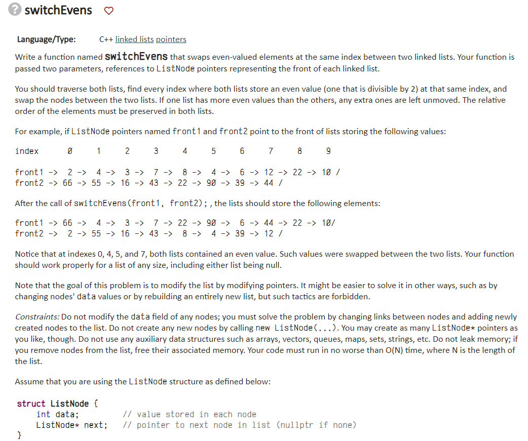 Solved Switchevens ♡ Languagetype C Linked Lists 