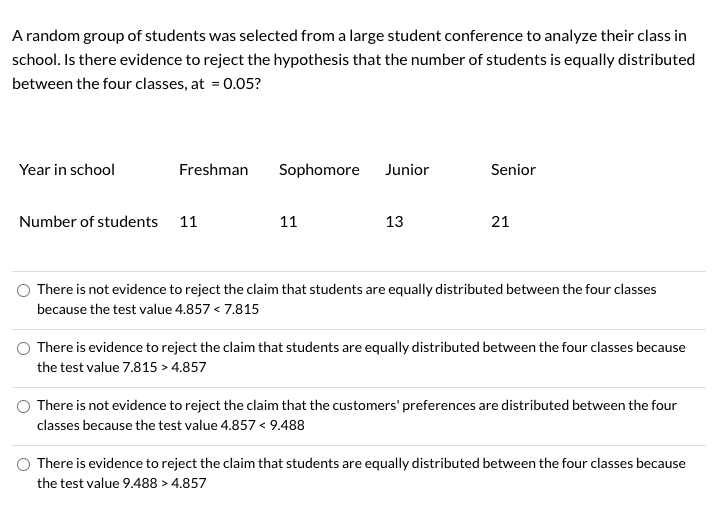 Solved A random group of students was selected from a large | Chegg.com