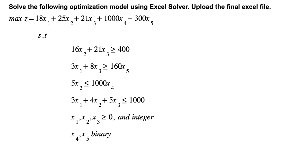 Solved Solve The Following Optimization Model Using Excel