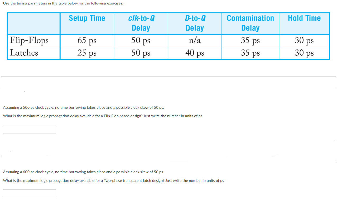 Solved Use The Timing Parameters In The Table Below For The