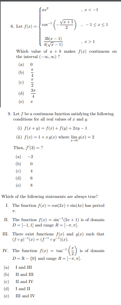 Solved 6. Let f(x)=⎩⎨⎧cos−1(−2x+1)4(x−1)3b(x−1),−1≤x≤1,x>1 | Chegg.com
