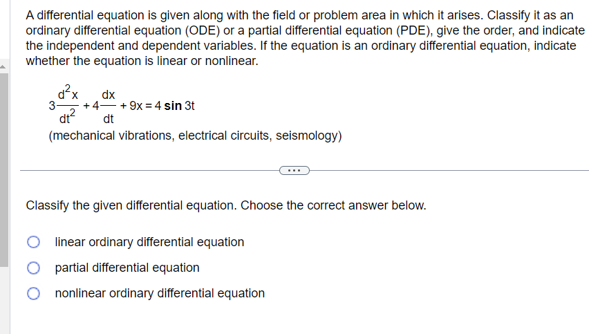 Solved A differential equation is ﻿given along with the | Chegg.com