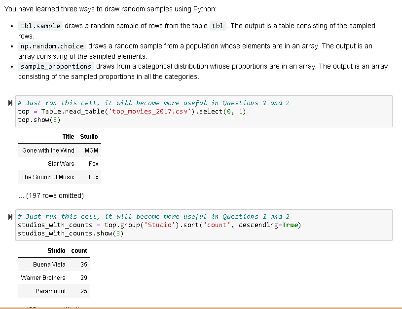 Solved You have learned three ways to draw random samples | Chegg.com
