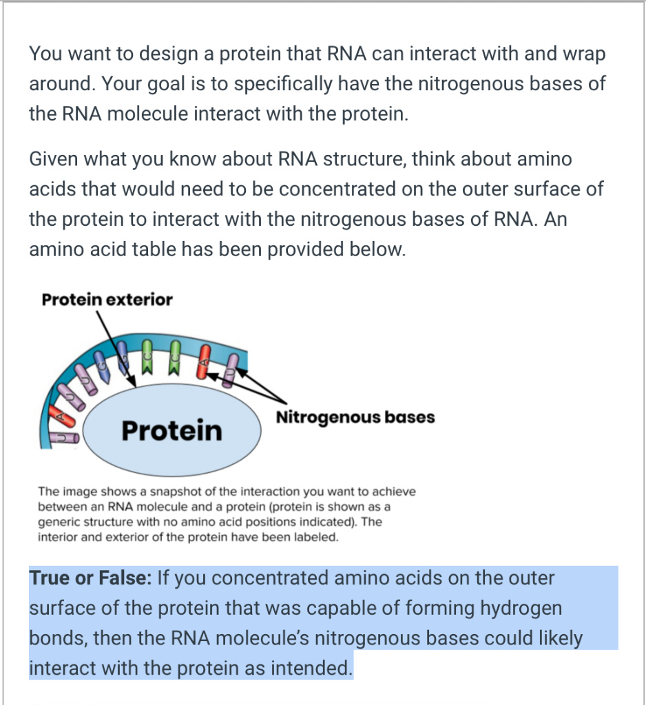 Solved You want to design a protein that RNA can interact | Chegg.com